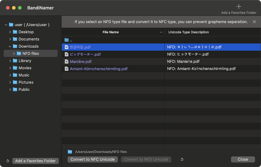 BandiNamer - NFC-NFD Converter for macOS